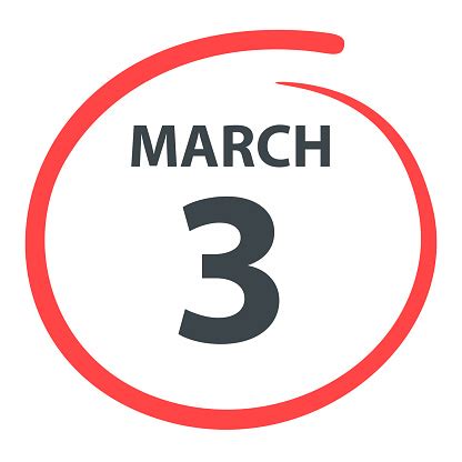 March 3 Date Circled In Red On White Background Stock Illustration