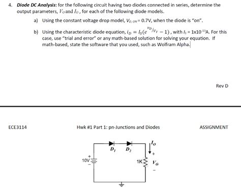 Solved 4 Diode DC Analysis For The Following Circuit Chegg Com