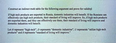 SOLVED Construct An Indirect Truth Table For The Following Argument