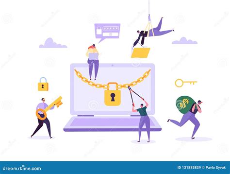 Hacker Stealing Password And Money From Laptop Thief Characters Hacking Computer Stock Vector