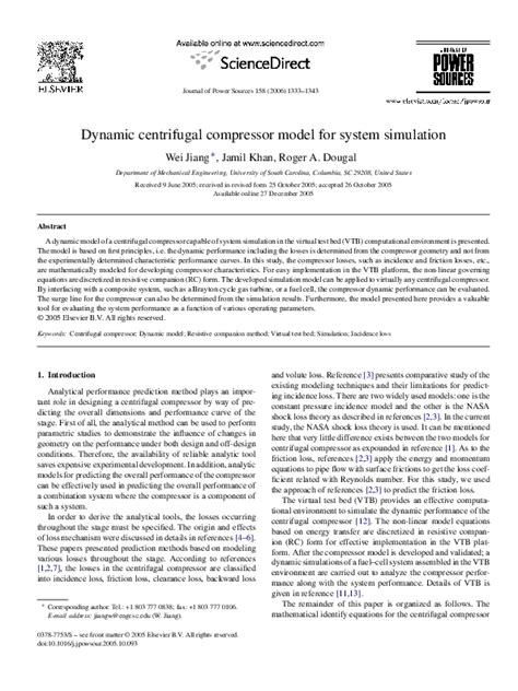 Pdf Dynamic Centrifugal Compressor Model For System Simulation