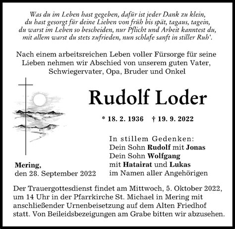 Traueranzeigen Von Rudolf Loder Augsburger Allgemeine Zeitung