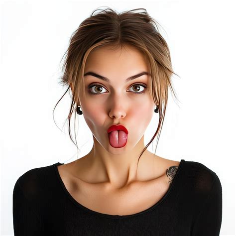 Portrait Of A Young Woman Sticking Out Her Tongue On White Background Premium Ai Generated Image