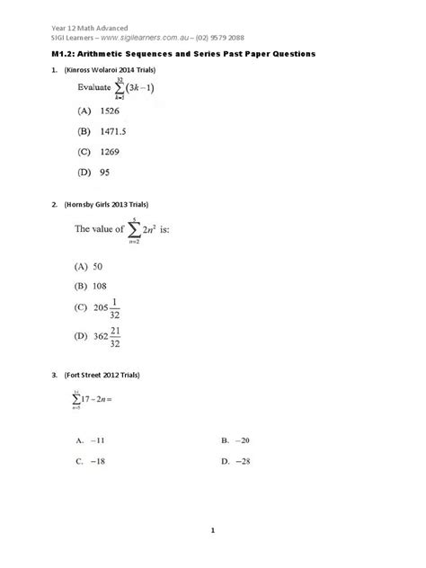 M12 Arithmetic Sequences And Series Quiz Pdf Mathematics Science