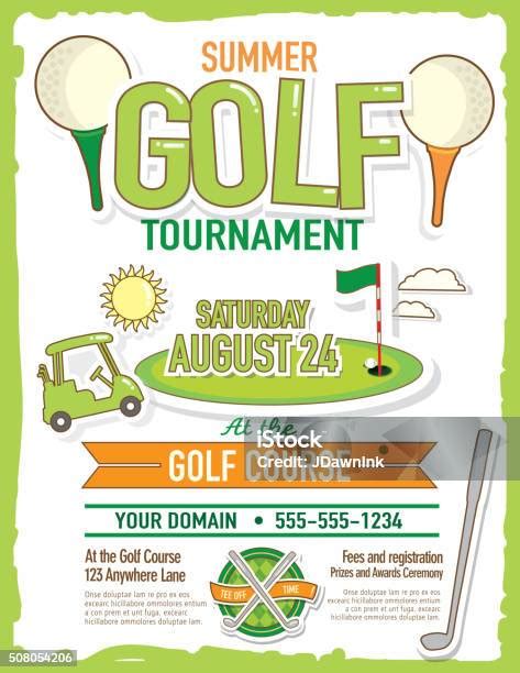 귀여운 여름 골프 토너먼트 골프 카트 초대 디자인식 형판 Golf Tournament에 대한 스톡 벡터 아트 및 기타 이미지 Golf Tournament 전단지 골프