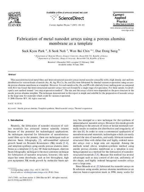 Pdf Fabrication Of Metal Nanodot Arrays Using A Porous Alumina