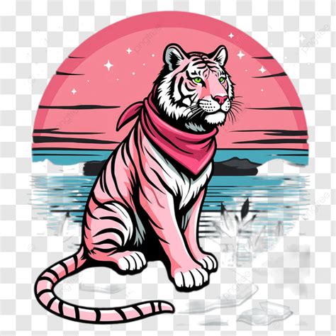 호랑이는 목에 반다나를 두른 부드러운 분홍색과 흰색 모피 패턴을 가지고 있습니다 타이거 티셔츠 부드러운 핑크색 디자인 모피 패턴 Png 일러스트 및 이미지 에 대한