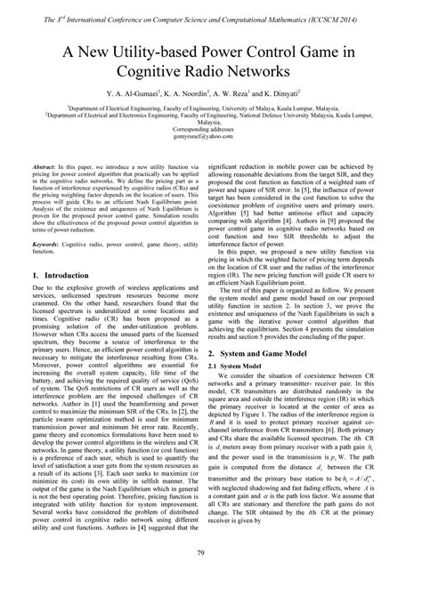 Pdf A New Utility Based Power Control Game In Cognitive Radio Networks