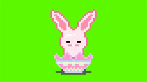 Animated Pixel Art Cute Bunny For Easter Eggs On Green Screen 23026023