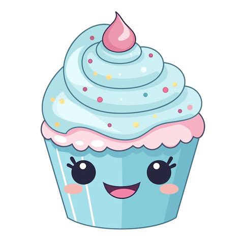 손으로 그린 컵케익 만화 Kawaii 컵케익 그림 프리미엄 벡터