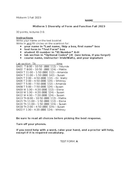 Midterm Fall A Midterm Fall NAME Midterm Diversity Of