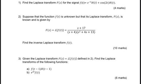 solved 1 find the laplace transform f s for the signal