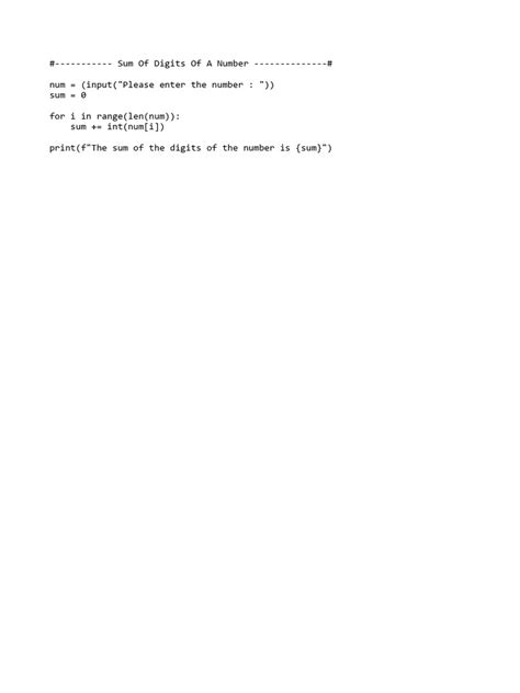 Sum Of Digits Code Pdf