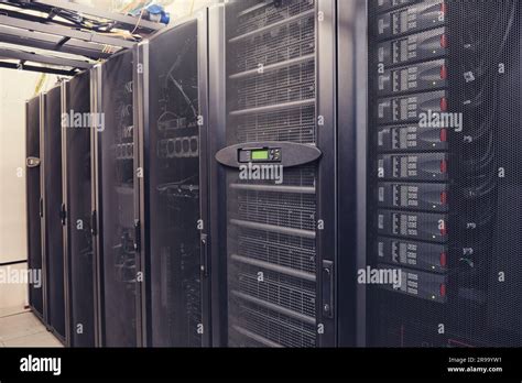 In The Server Room The UPS Battery Is Connected To An Emergency Power Supply System Stock Photo