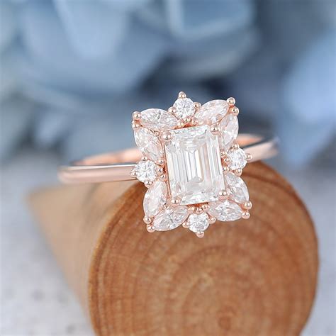 Emerald Cut Tanzanite Engagement Ring Vintage Rose Gold Amandafinejewelry