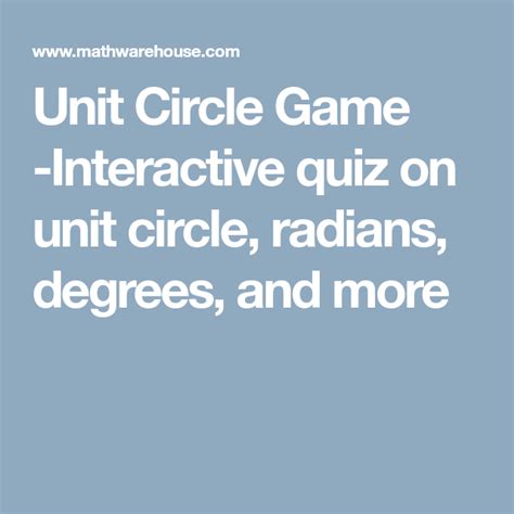 Unit Circle Game Interactive Quiz On Unit Circle Radians Degrees And More Circle Game The