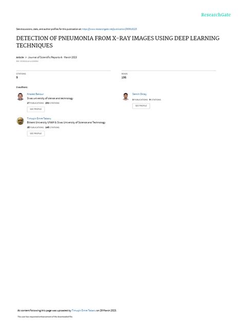 Detection Of Pneumonia From X Ray Images Using Deep Learning Techniques Pdf Deep Learning