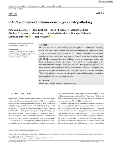 Pdf Pd‐l1 And Beyond Immuno‐oncology In Cytopathology
