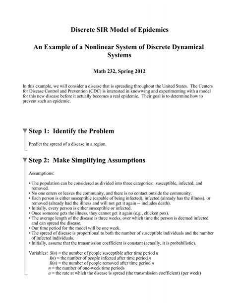 Discrete Sir Model Of Epidemics An Example Of A Nonlinear System
