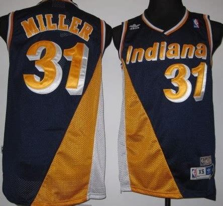 Mens Indiana Pacers 31 Reggie Miller Gold Pinstripe Throwback