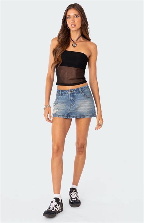 Edikted Distressed Denim Mini Skirt Pacsun