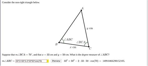 Solved Consider The Non Right Triangle Below Y Cm Zabc Zbca