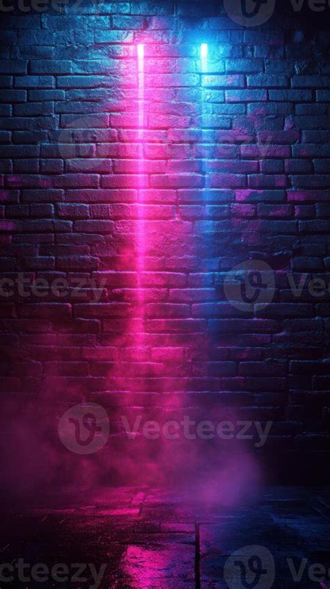 Colorful Neon Lights Illuminate A Brick Wall Creating A Vibrant