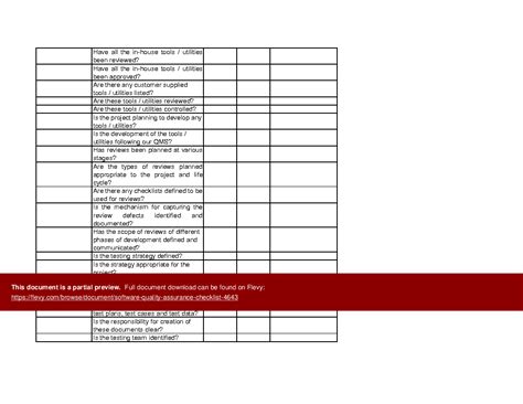 Software Quality Assurance Checklist Template Excel Xls