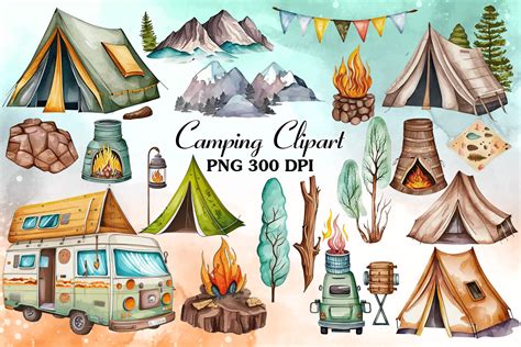 Camping Watercolor Clipart Elements Illustration Par Cat Lady