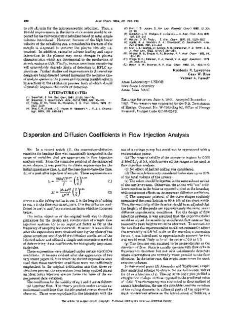 Pdf Dispersion And Diffusion Coefficients In Flow Injection Analysis