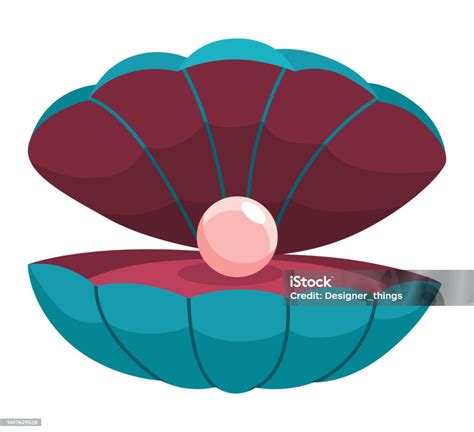 조개 껍질에 진주 오픈 조개 가리비와 진주 쉘 아이콘 만화 플랫 스타일로 조개 껍질에 아름다운 진주 흰색 배경에 격리된 벡터 그림 진주에 대한 스톡 벡터 아트 및 기타