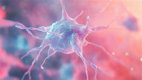 Close Up 3d Illustration Of A Glowing Nerve Cell With Dendrites Representing Neural Network