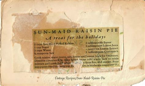 Sun Maid Raisin Pie Vintage Recipes