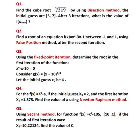 Q1 Find The Cube Root √219 By Using Bisection Method The Initial
