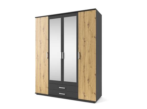 Шафа гардеробна Poseda Ps2 антрацит дуб артизан з дзеркалом 4х дверна