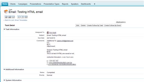 Does SalesForce Store HTML Version Of Email Sent Using Send An Email Button In Activity