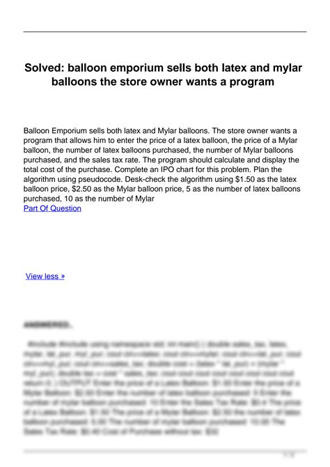 Solution Solved Balloon Emporium Sells Both Latex And Mylar Balloons