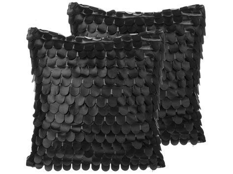 Conjunto De 2 Almofadas Decorativas Em Pele Sintética Preta 45 X 45 Cm Lobelia Belianipt