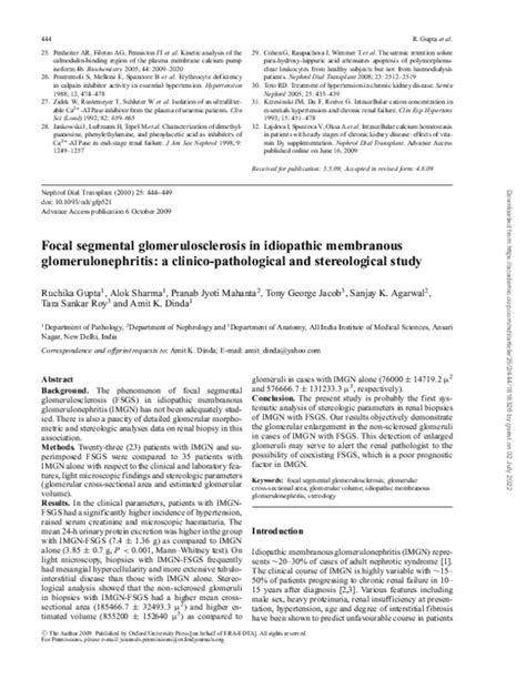Pdf Focal Segmental Glomerulosclerosis In Idiopathic Membranous Glomerulonephritis A Clinico