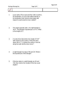 Trig Basic Word Problems Version D By Barry Tutoring Handouts