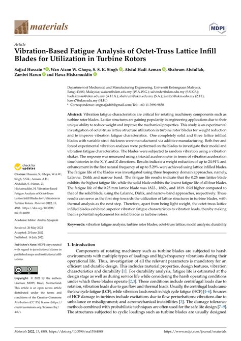 Pdf Vibration Based Fatigue Analysis Of Octet Truss Lattice Infill Blades For Utilization In