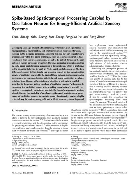 Pdf Spike‐based Spatiotemporal Processing Enabled By Oscillation Neuron For Energy‐efficient