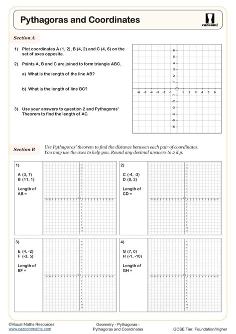 Pythagoras And Coordinates Worksheet Year 9 And 10 Geometry Worksheet