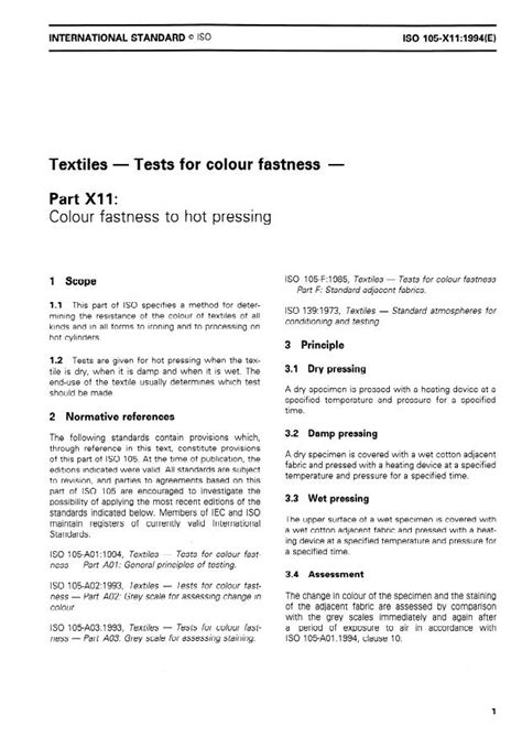ISO 105 X11 1994 Textiles Tests For Colour Fastness Part X11 Colour Fastness To Hot Pressing