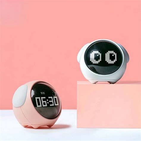 Cute Expression Pixel Alarm Clock Multi Function Digital Led Voice Controlled Light Bedside