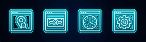 도시 지도의 라인 인포그래픽 화면의 온라인 쇼핑 브라우저 창 및 설정을 설정합니다 빛나는 네온 아이콘입니다 벡터 0명에 대한 스톡 벡터 아트 및 기타 이미지 Istock