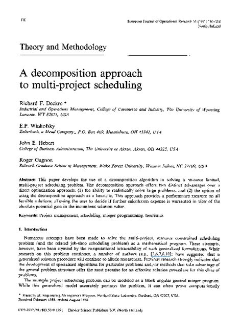 Pdf A Decomposition Approach To Multi Project Scheduling