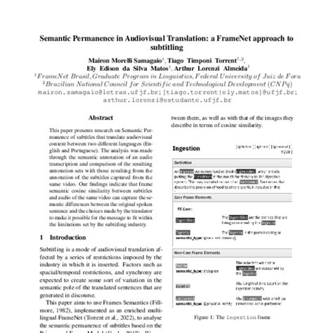 Semantic Permanence In Audiovisual Translation A Framenet Approach To Subtitling Acl Anthology