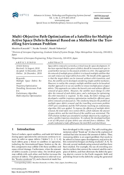Pdf Multi Objective Path Optimization Of A Satellite For Multiple Active Space Debris Removal