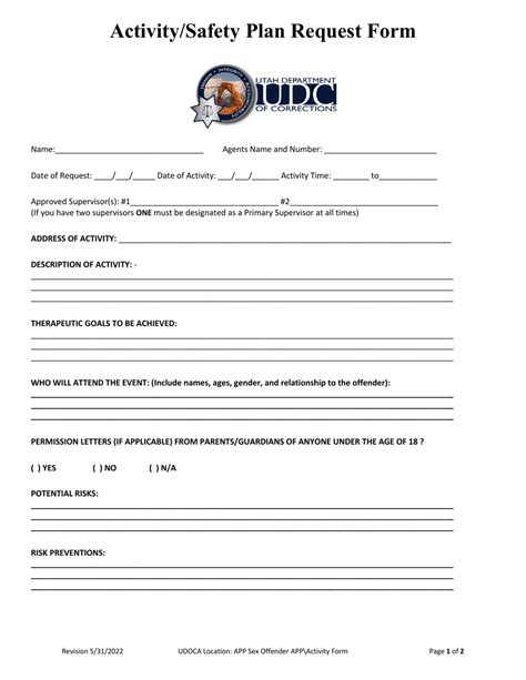 Utah Activitysafety Plan Request Form Fill Out Sign Online And